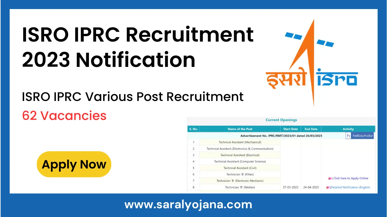 ISRO IPRC Recruitment 2023 for 62 Various Posts